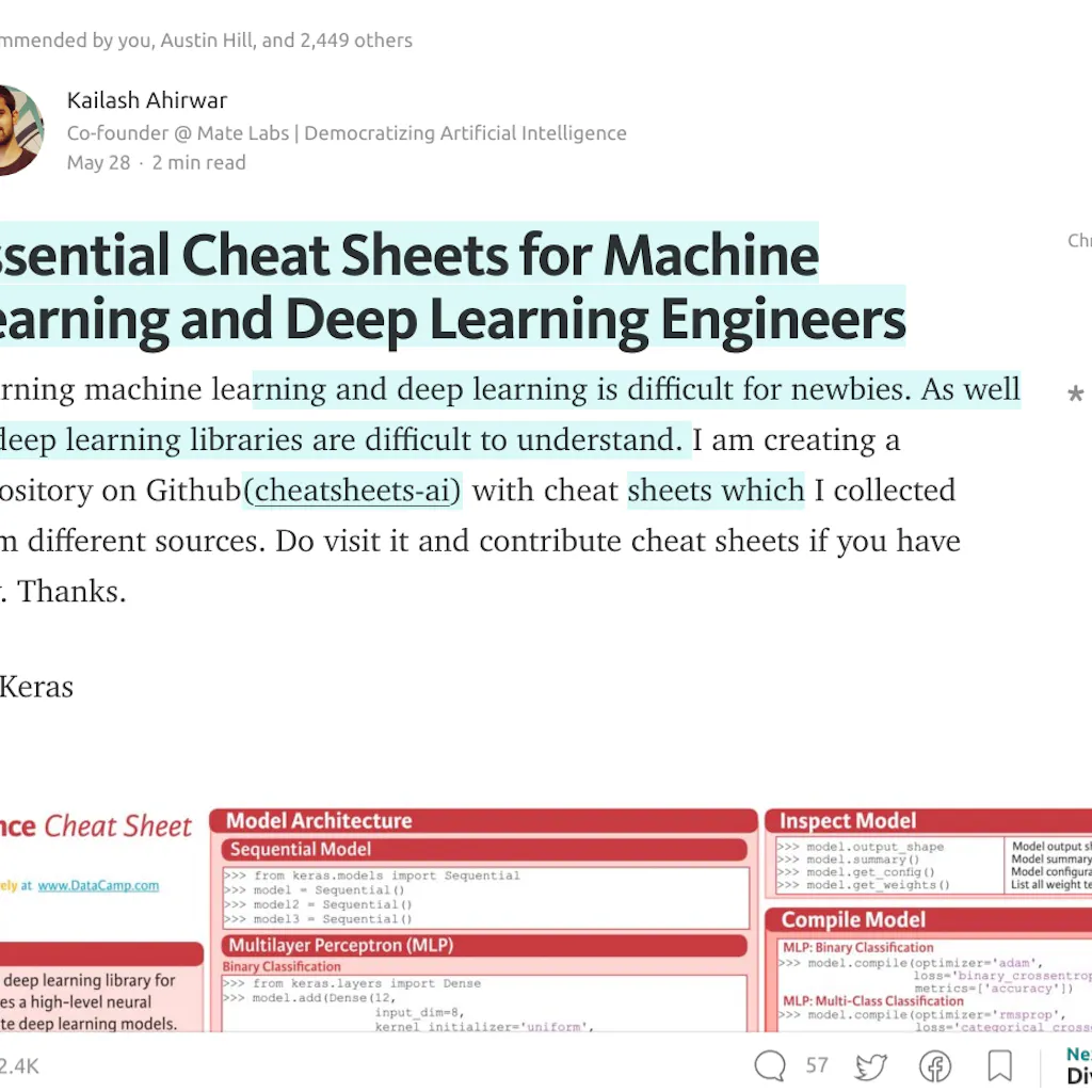 Essential Cheat Sheets for Machine Learning and Deep Learning Engineers ... Essential Cheat Sheets for Machine Learning and Deep Learning Engineers ...